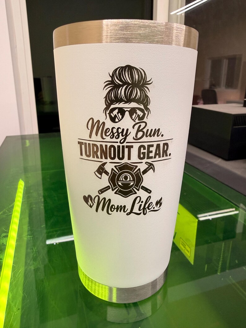 Firefighter Mom Tumbler | Messy Bun Turnout Gear, Mom Life Cup - Etsy