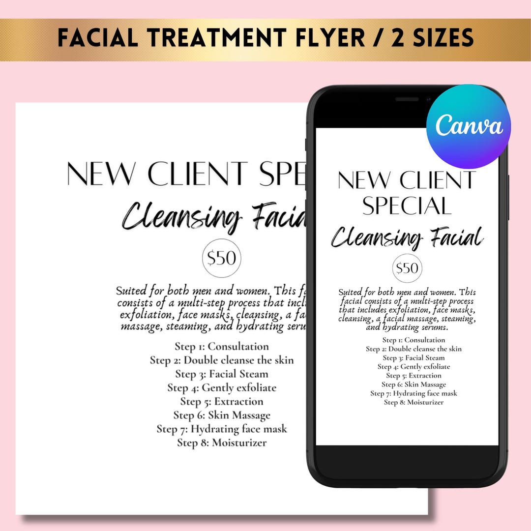 Facial Specials Flyer, Facial Treatment Flyer, New Client, Editable ...