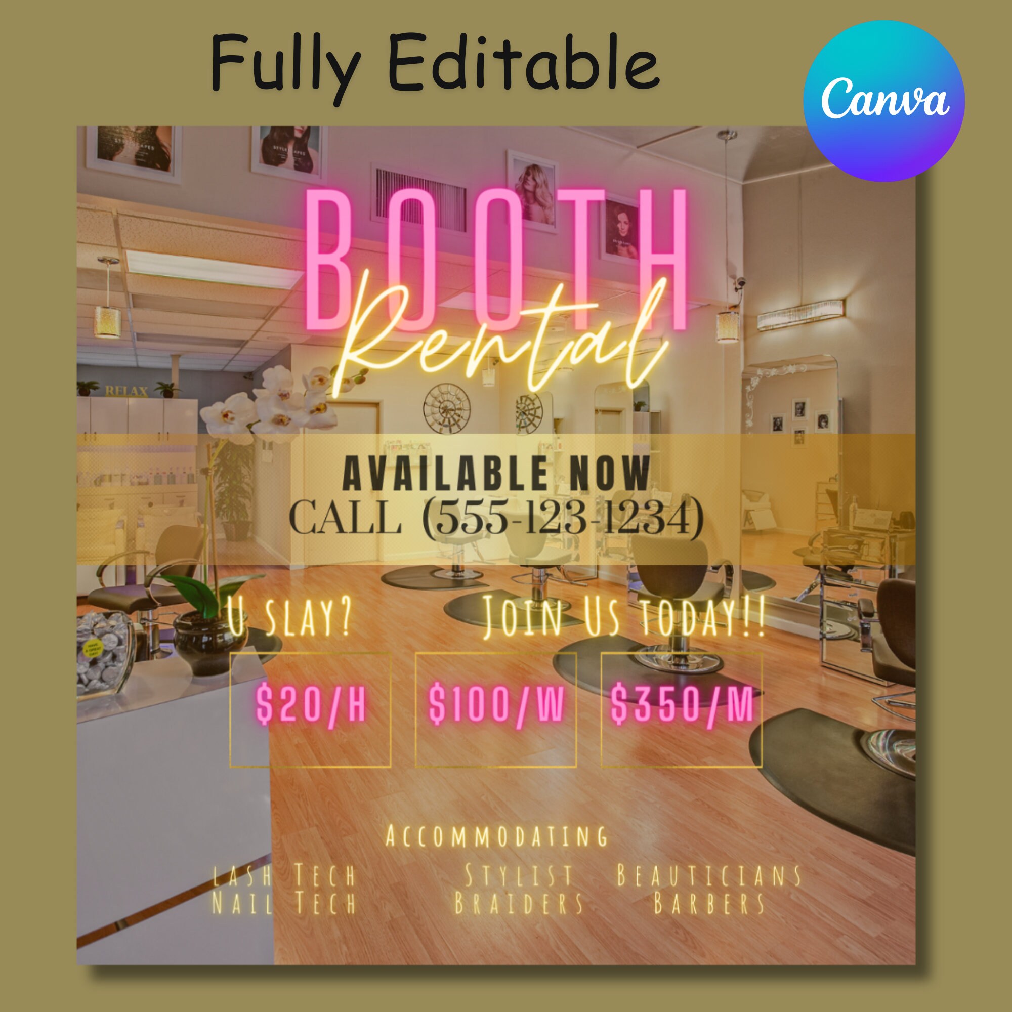 Booth Rental Flyer, Booth Rental Instagram Post, Social Media Flyer ...