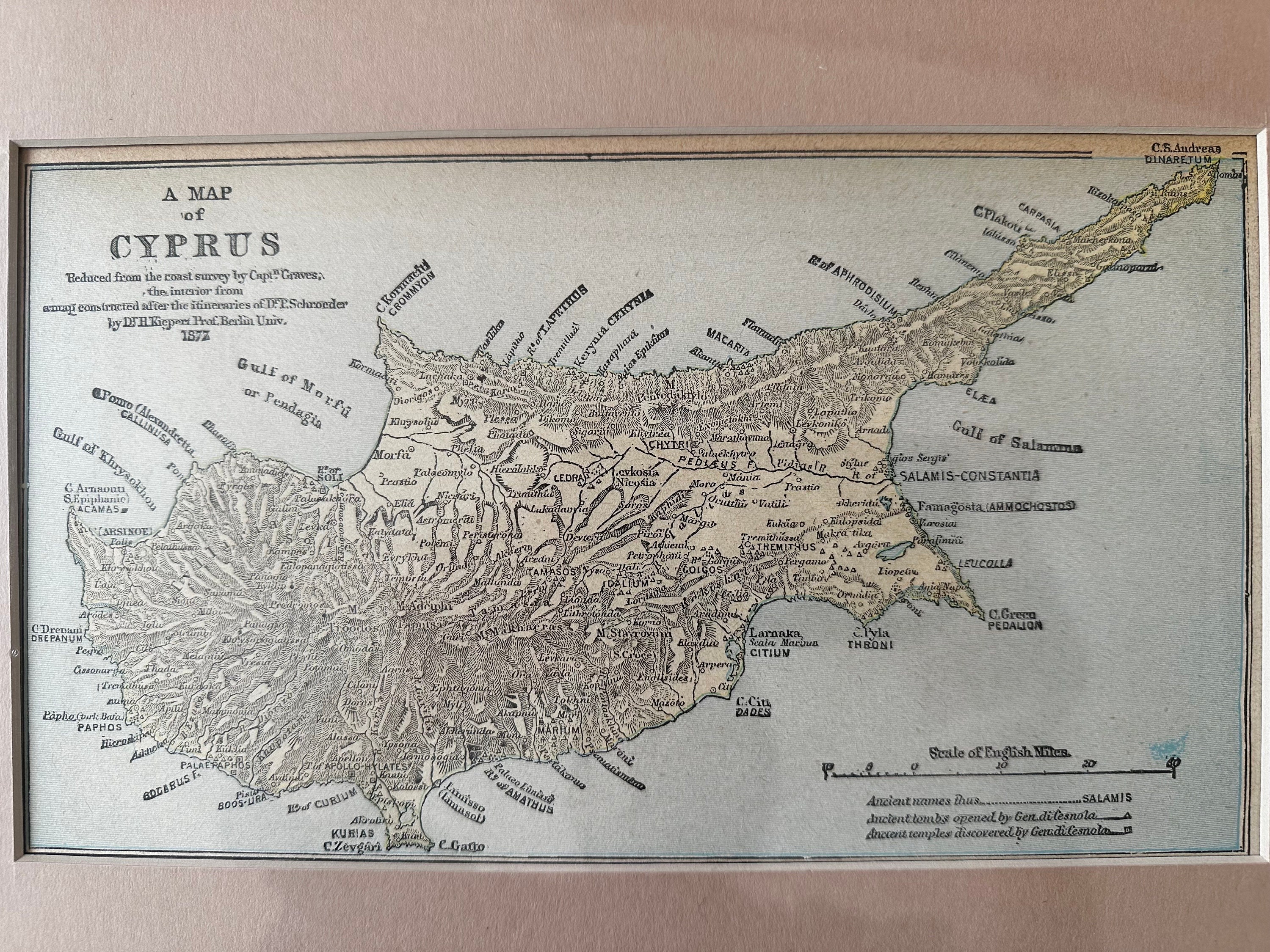 Cyprus Map Original From 1877, Mediterranean Sea, Antique Map ...