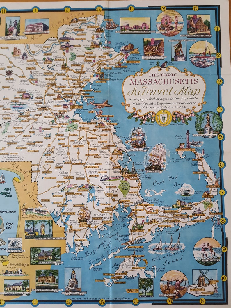 Ernest Dudley Chase Pictorial Map of Massachusetts (1964 World Fair) - Etsy