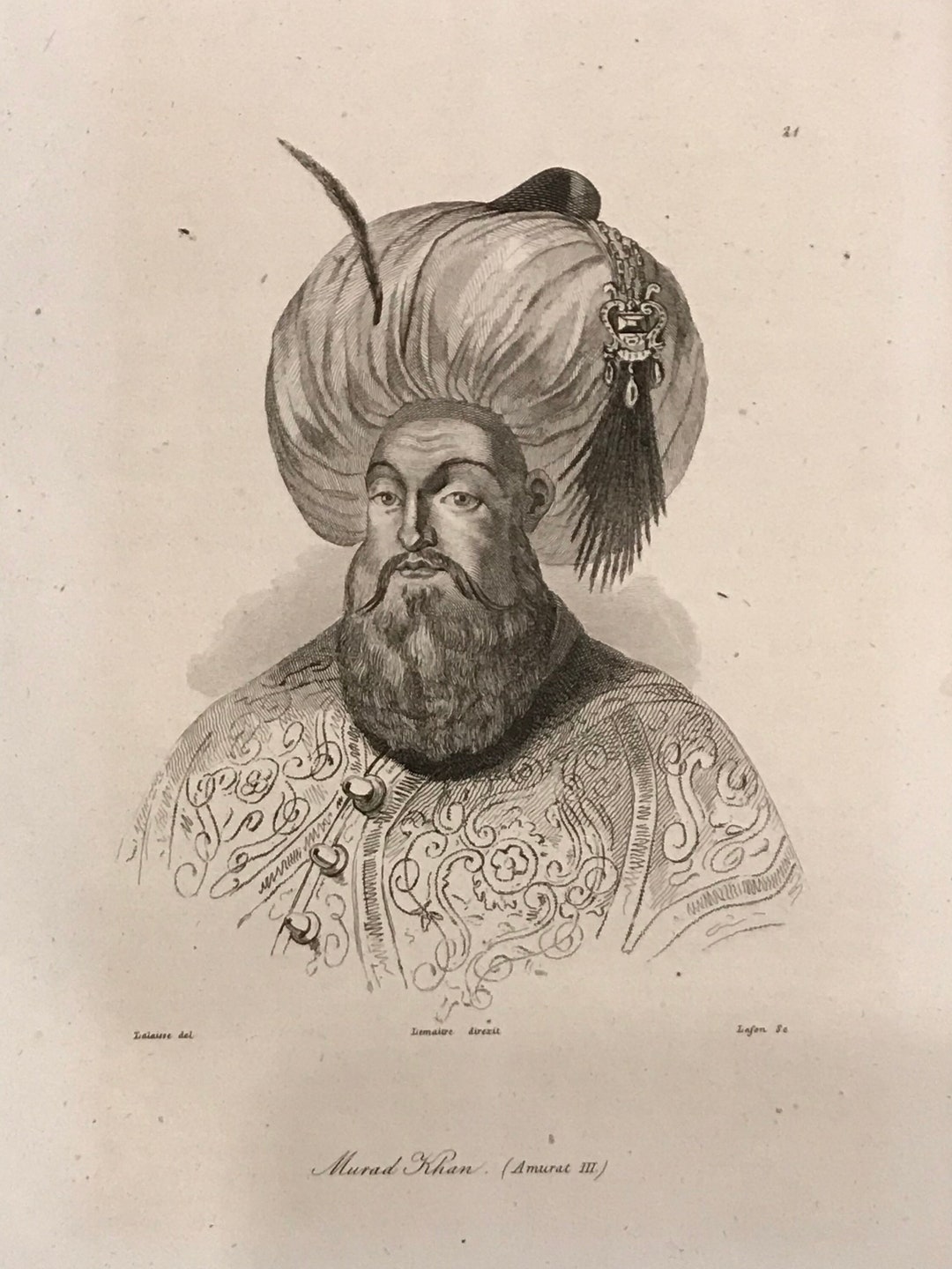 Sultan Murat Han, Ottoman Empire (III. Murat) 1840 Steel Engraving ...