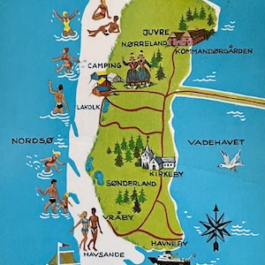 Rømø Island, Denmark Pictorial Map Postcard C.1960 - Etsy