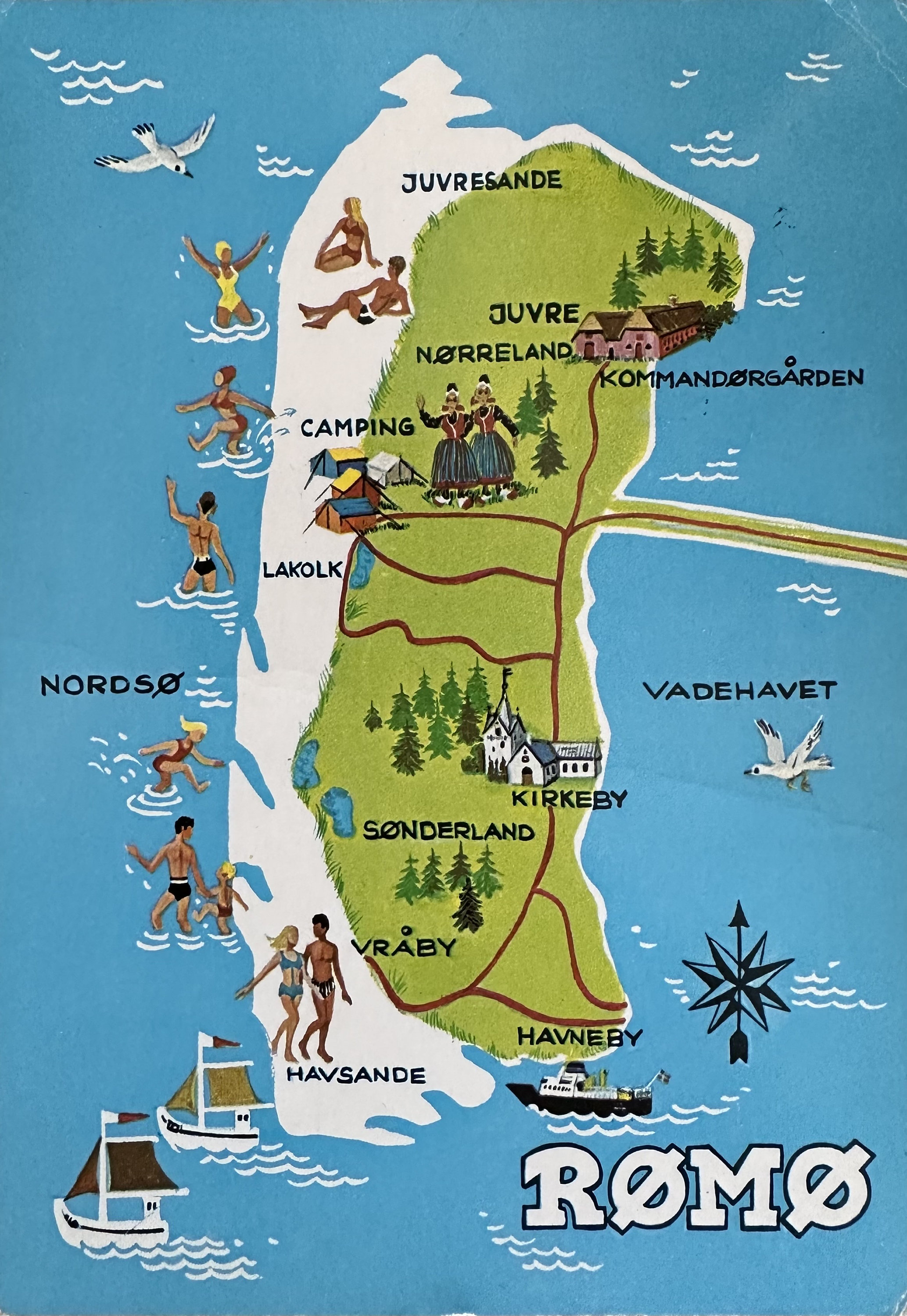 Rømø Island, Denmark Pictorial Map Postcard C.1960 - Etsy