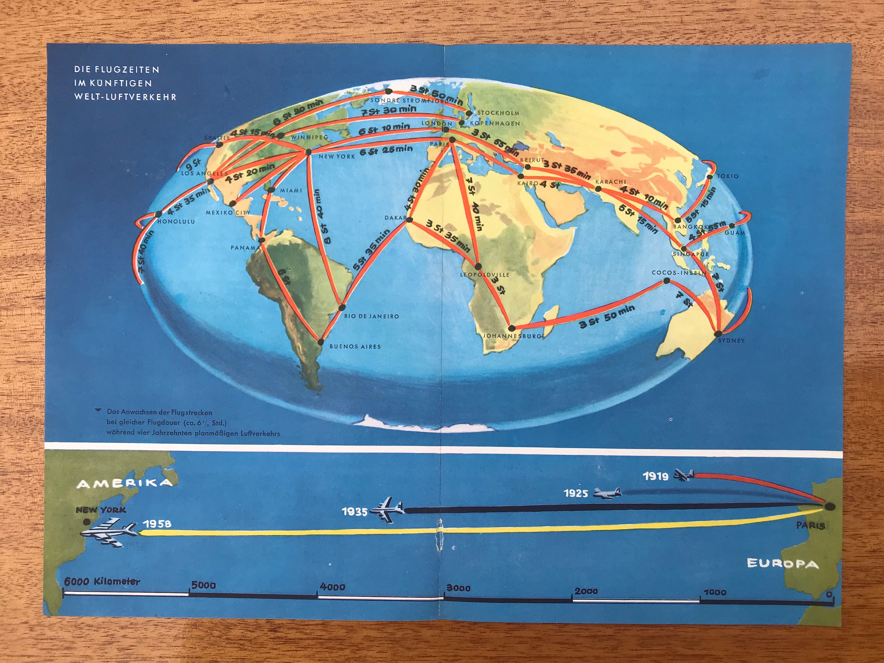 From 1962 Colorful Pictorial Map Shows Us Flight Times in Future World ...
