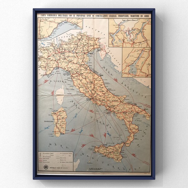 Vintage Map of Italy - Etsy