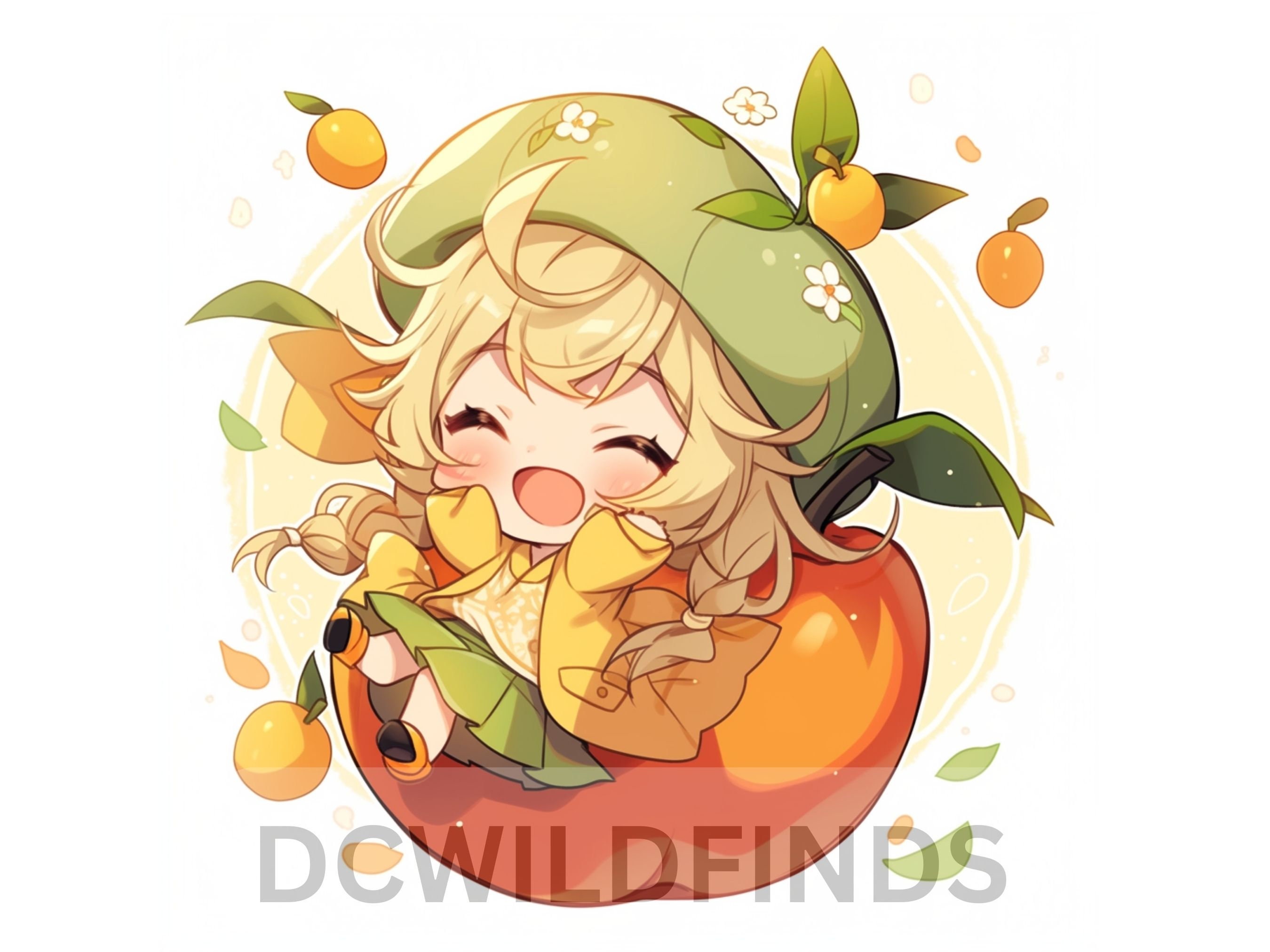 5 Various Chibi Pineapple, Strawberry, Apple, Pear, Orange Smiling ...