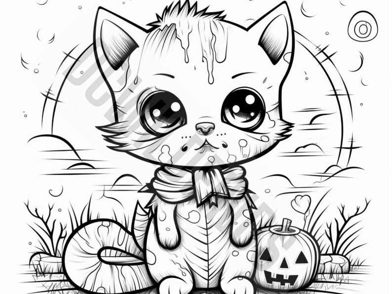 10 Pages of Halloween Coloring Pages With Monsters, Pumpkins, and Cats ...