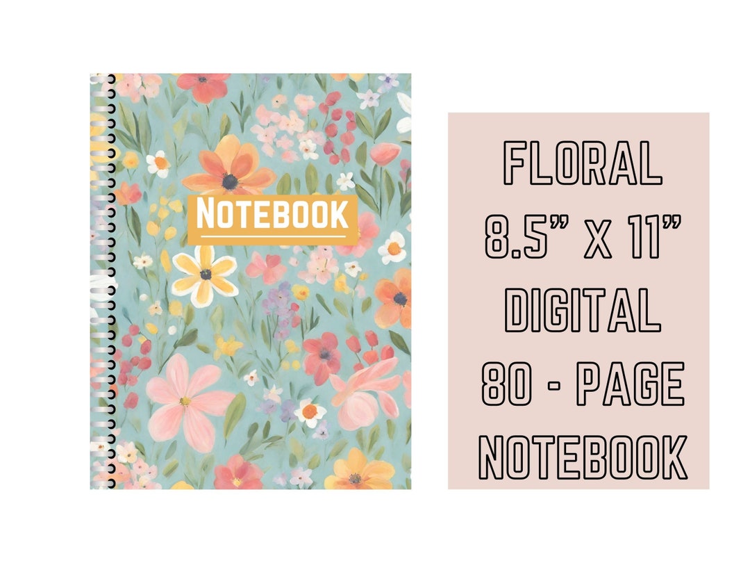 8.5" X 11" Floral Digital 80 - Page Notebook Includes Line, Dot, and ...