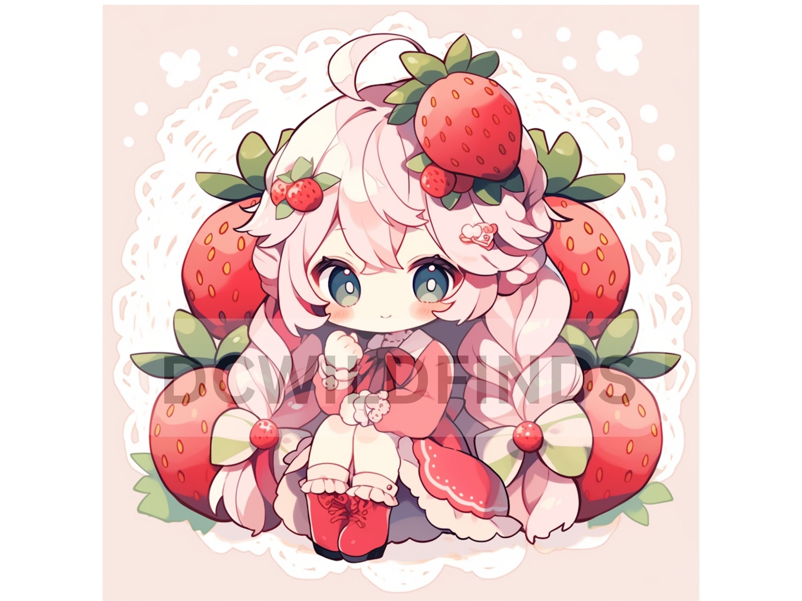 5 Various Chibi Pineapple, Strawberry, Apple, Pear, Orange Smiling ...