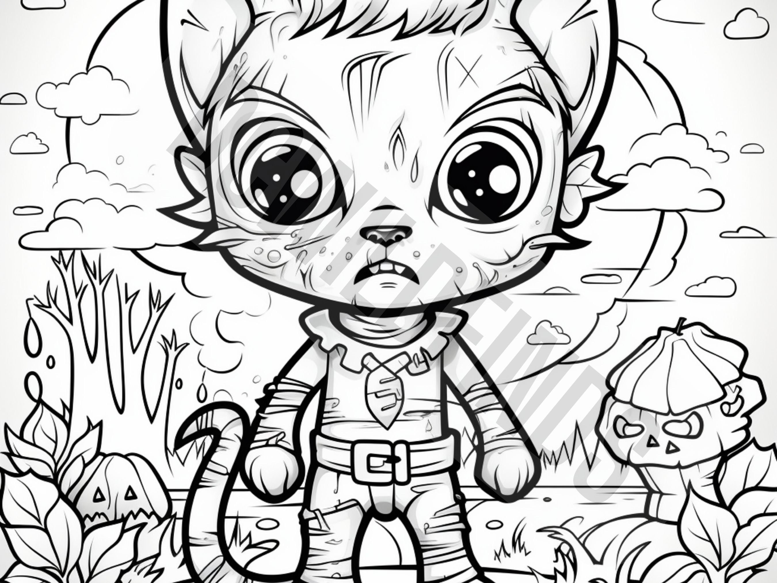 10 Pages of Halloween Coloring Pages With Monsters, Pumpkins, and Cats ...