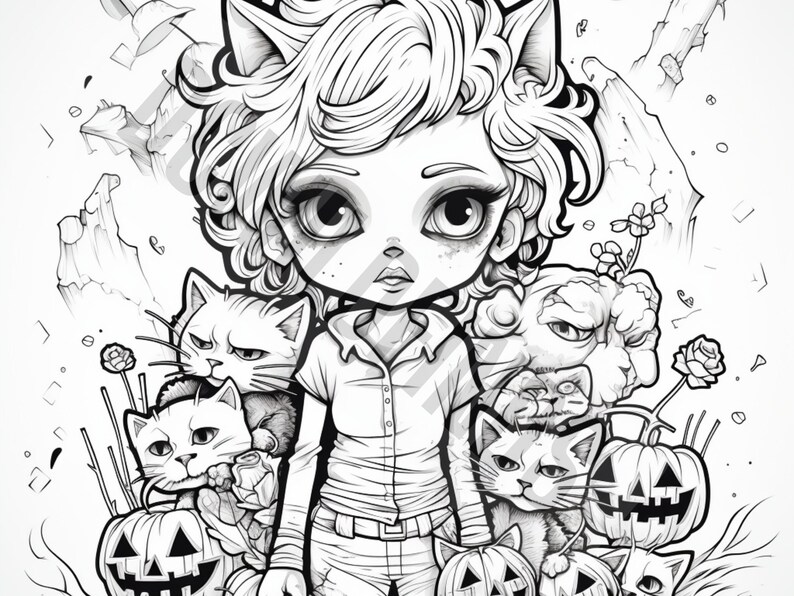 10 Pages of Halloween Coloring Pages With Monsters, Pumpkins, and Cats ...