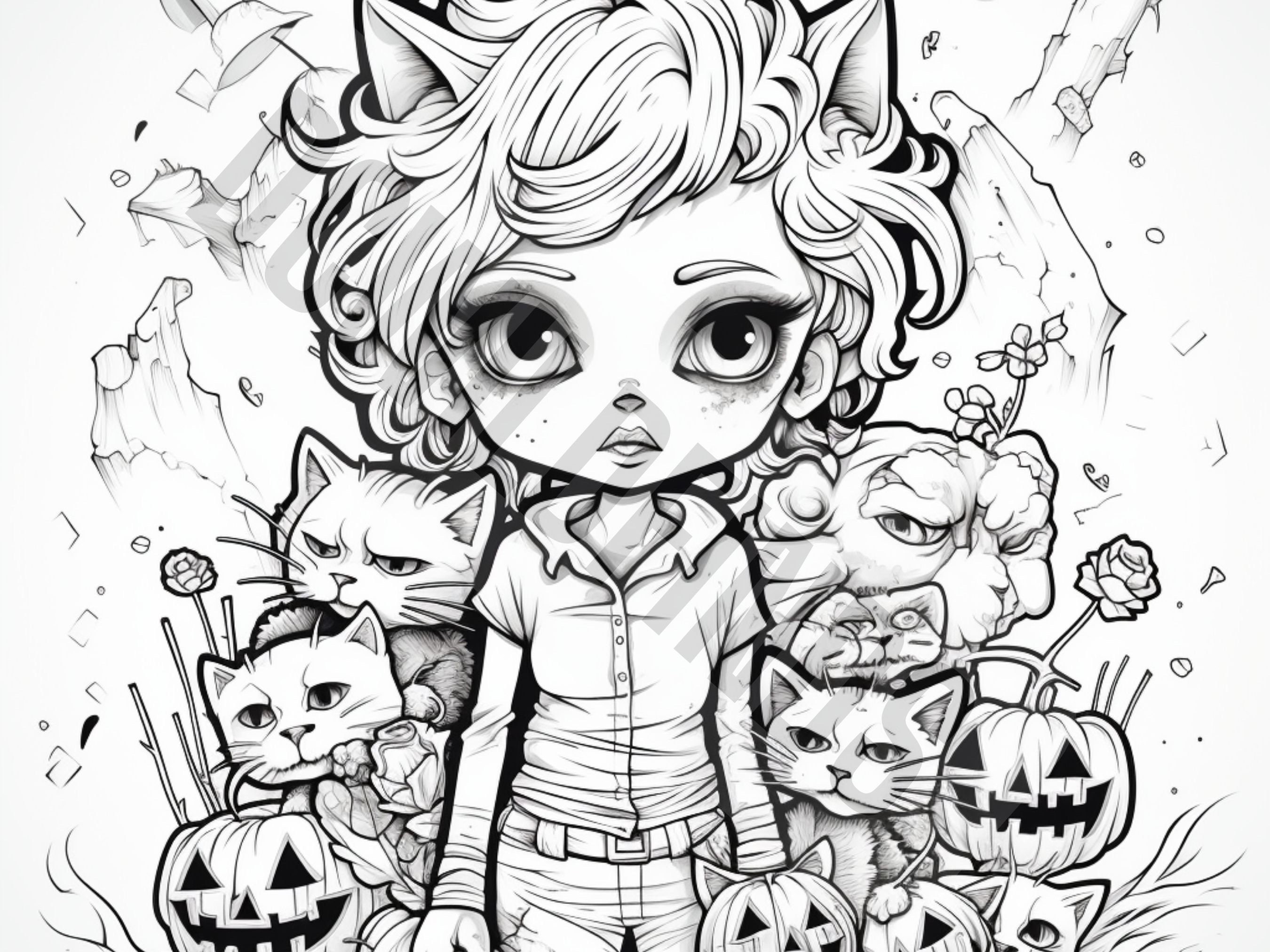 10 Pages of Halloween Coloring Pages With Monsters, Pumpkins, and Cats ...