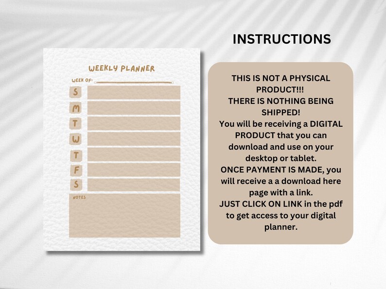 Brown Digital Hyperlinked Undated Weekly Planner, PDF File, Instant ...