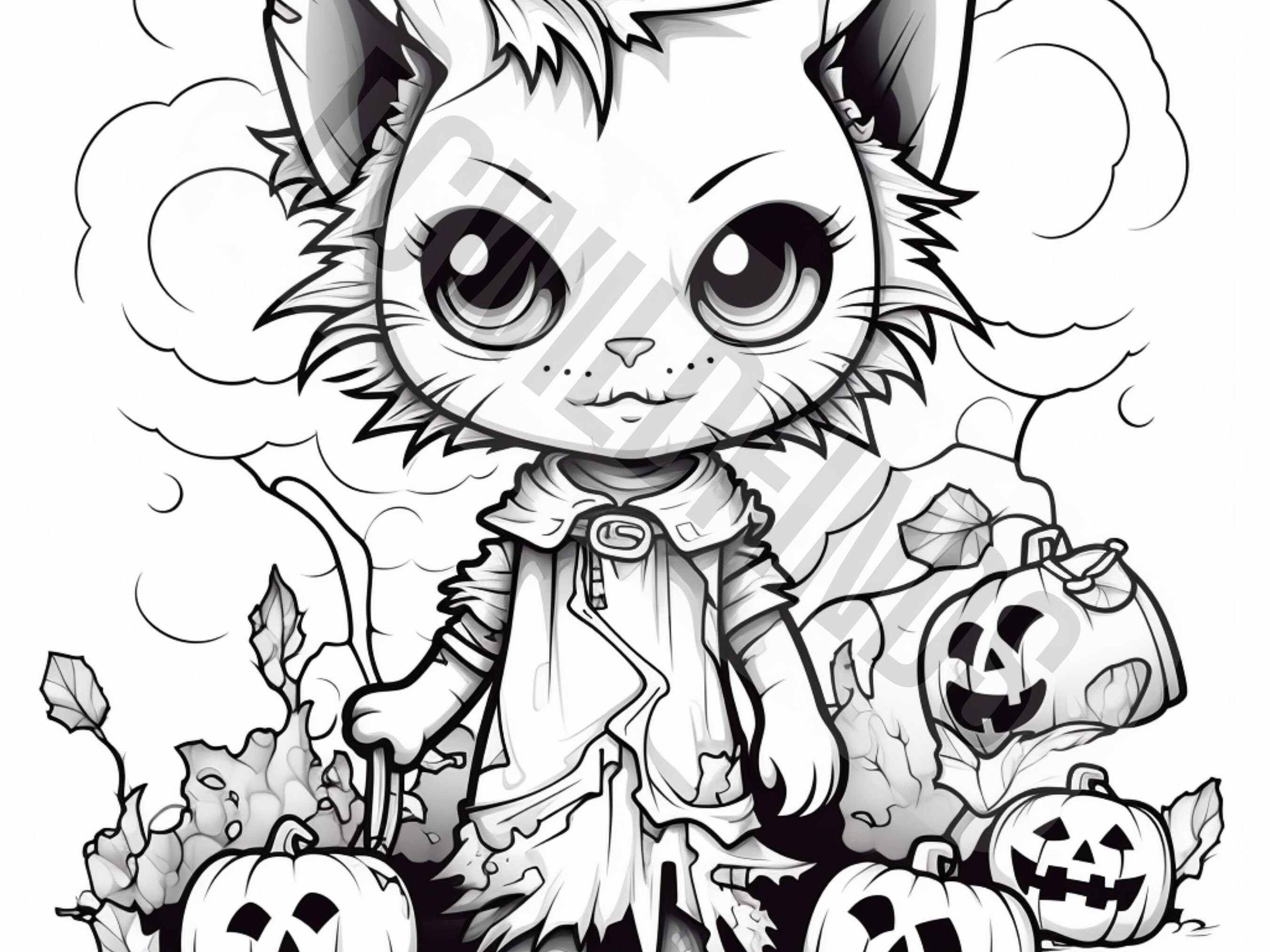 10 Pages of Halloween Coloring Pages With Monsters, Pumpkins, and Cats ...