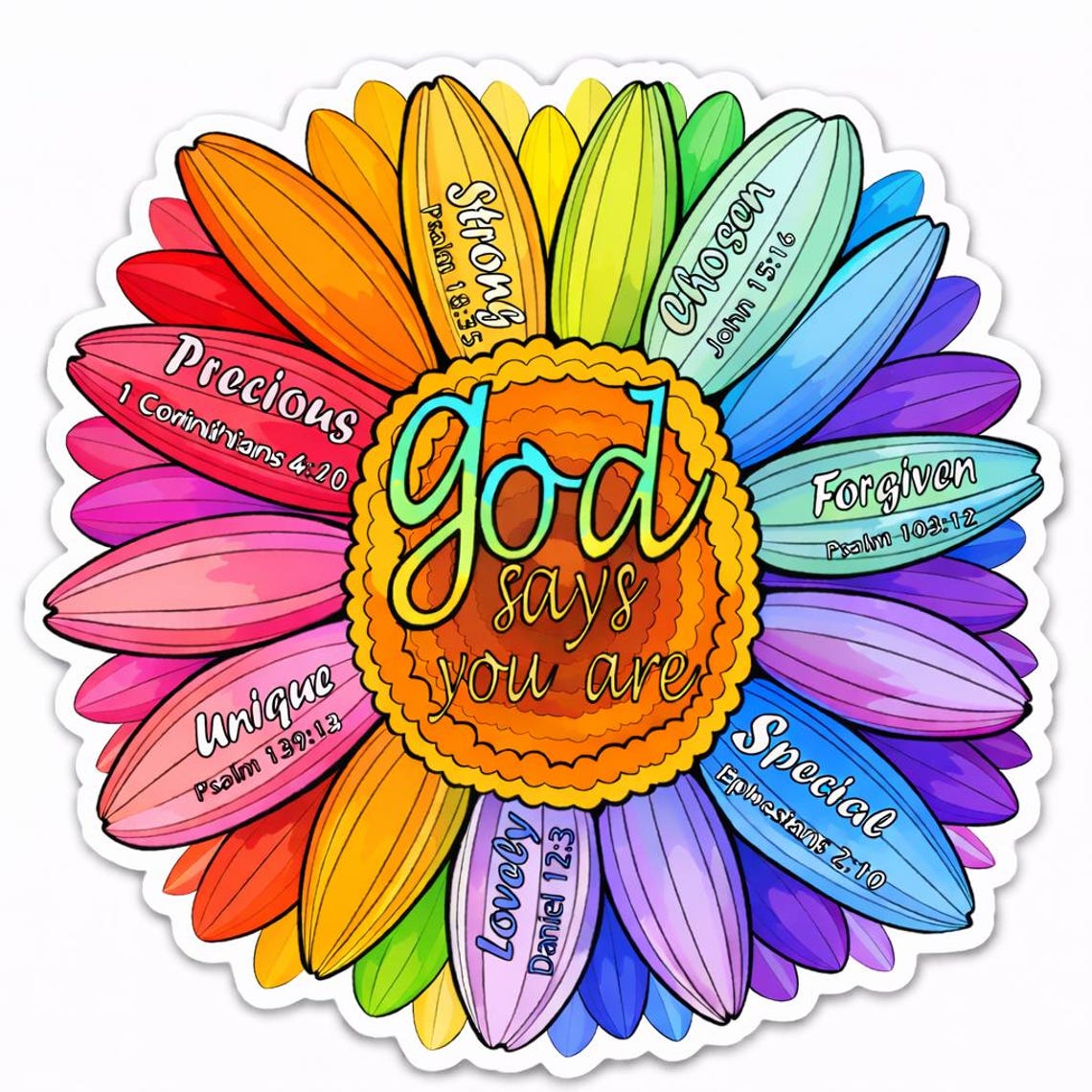 God Says You Are Rainbow Flower Waterproof Vinyl Sticker | Christian - Etsy