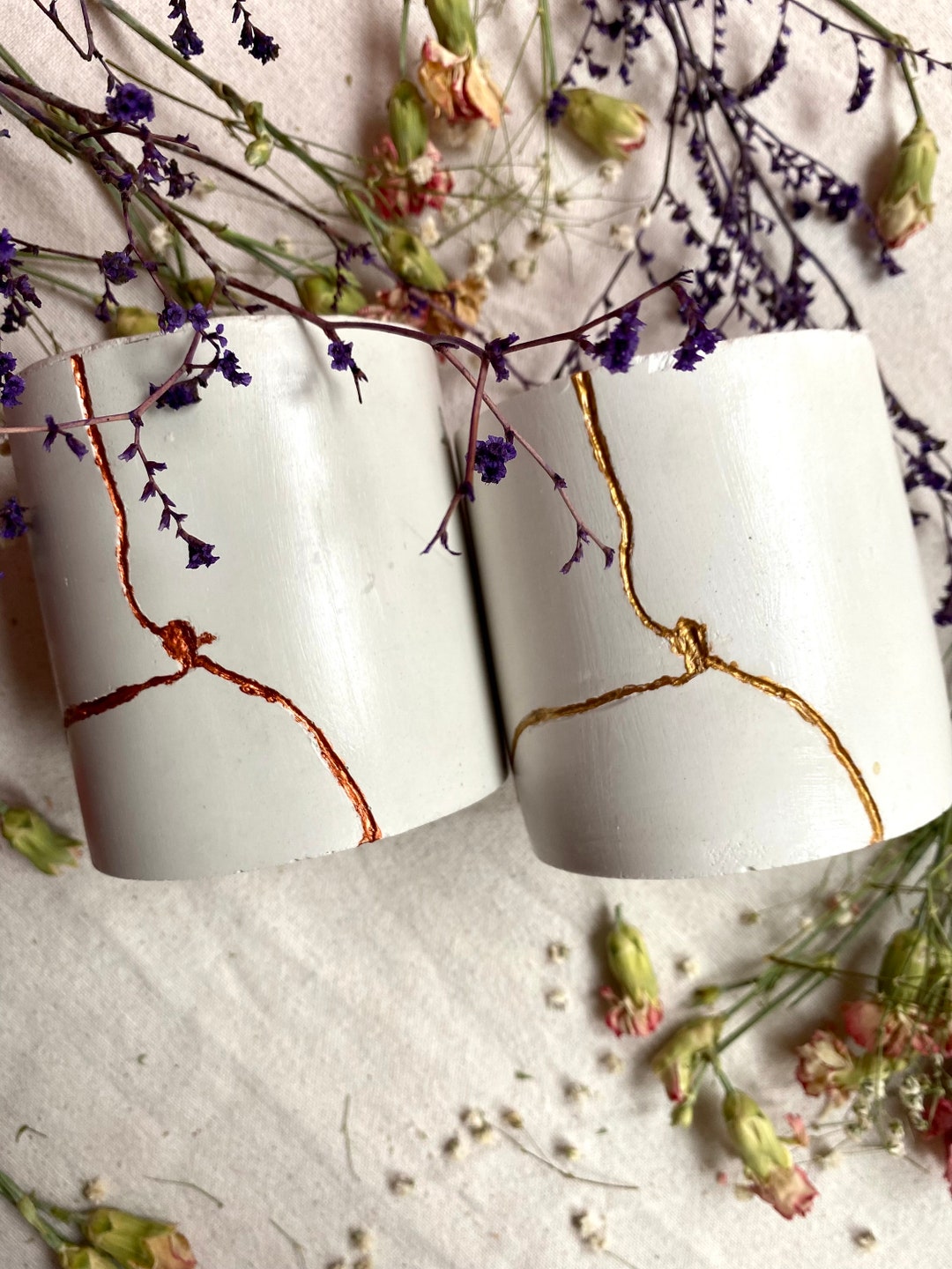 Kintsugi Soy Wax Candle Set: Handmade Concrete Vessel, Vegan Gift - Etsy