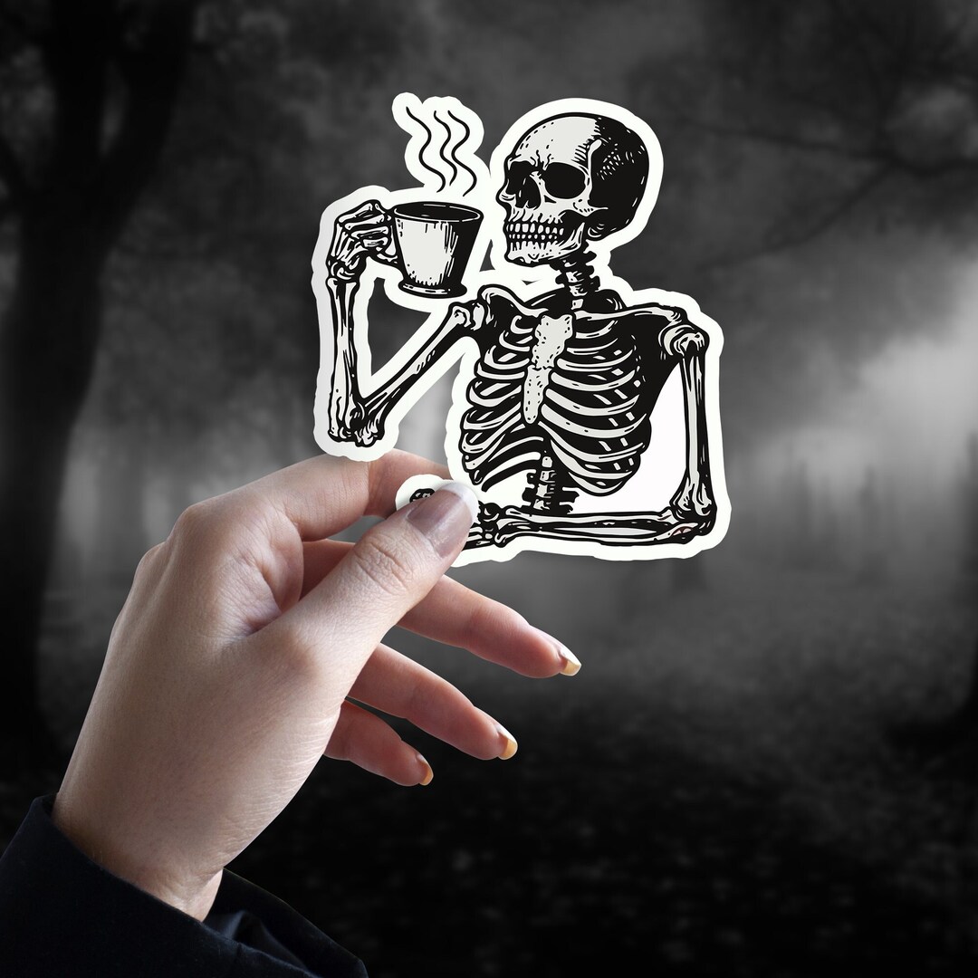Skeleton Drinking Coffee Sticker Cut - Etsy