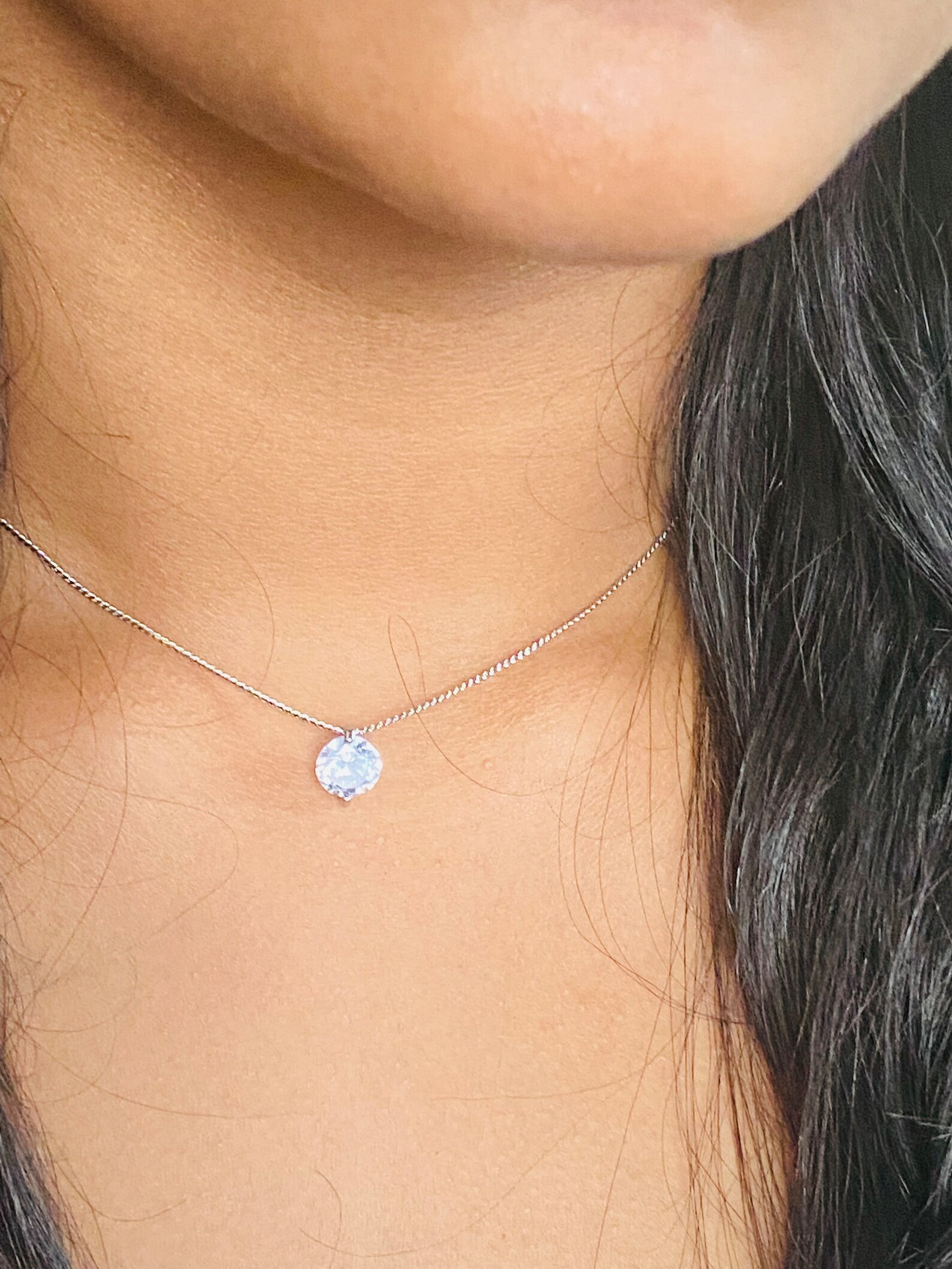 Rhinestone Silver Necklace - Etsy