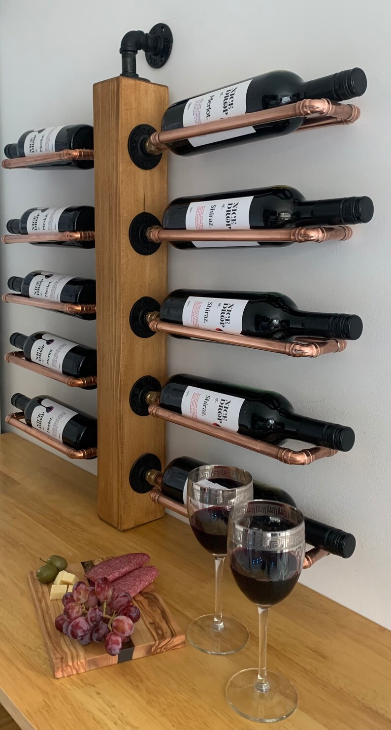 Wine Rack, Copper Pipe, Rustic Wood - Etsy UK