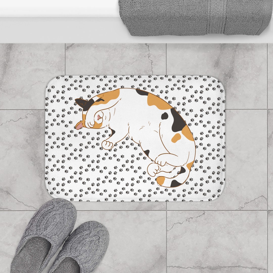 Calico Cat Bathroom Rug, Cat Bath Mat, Cute Cat Bathroom Decor, Cat ...