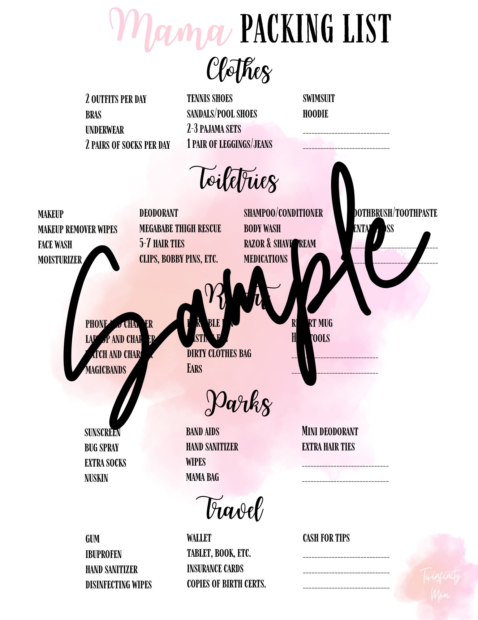 Mama Packing List - Disneyworld / Instant Download / Printable - Etsy