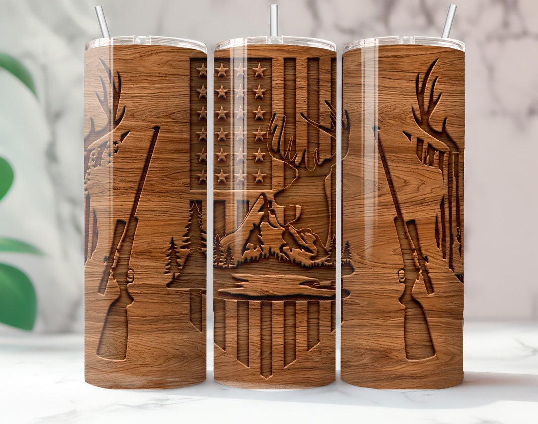 Deer Hunting Tumbler, American Flag, Travel Coffee Cup, Patriotic ...