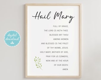 Hail Mary Prayer, Catholic Prayer, Digital File Download - Etsy