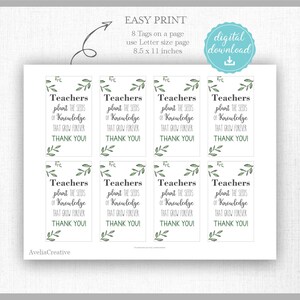 Teacher Appreciation Printable Gift Tags, Instant Download, Teacher ...