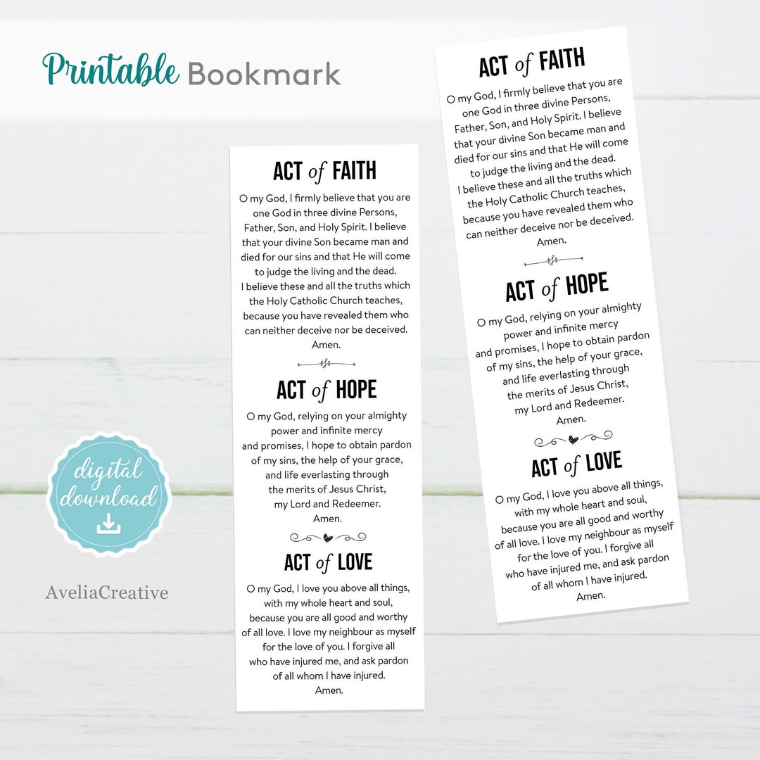 Act of Faith Act of Hope Act of Love Printable Bookmark, Instant ...