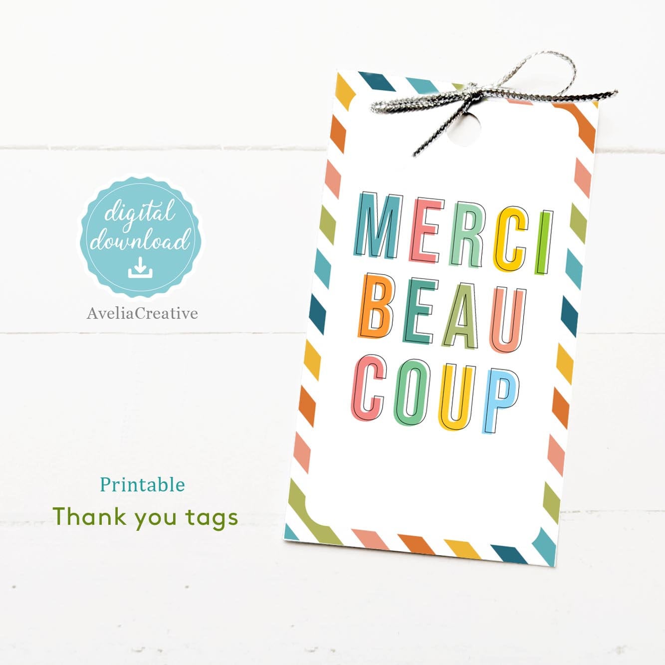 Merci Beaucoup Thank You Tag, Instant Download, Printable Thank You ...