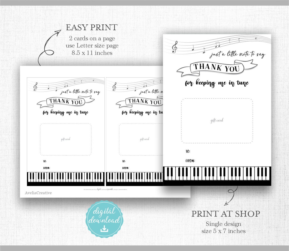 Music Teacher Gift Card Holder, Instant Download, Printable Piano ...