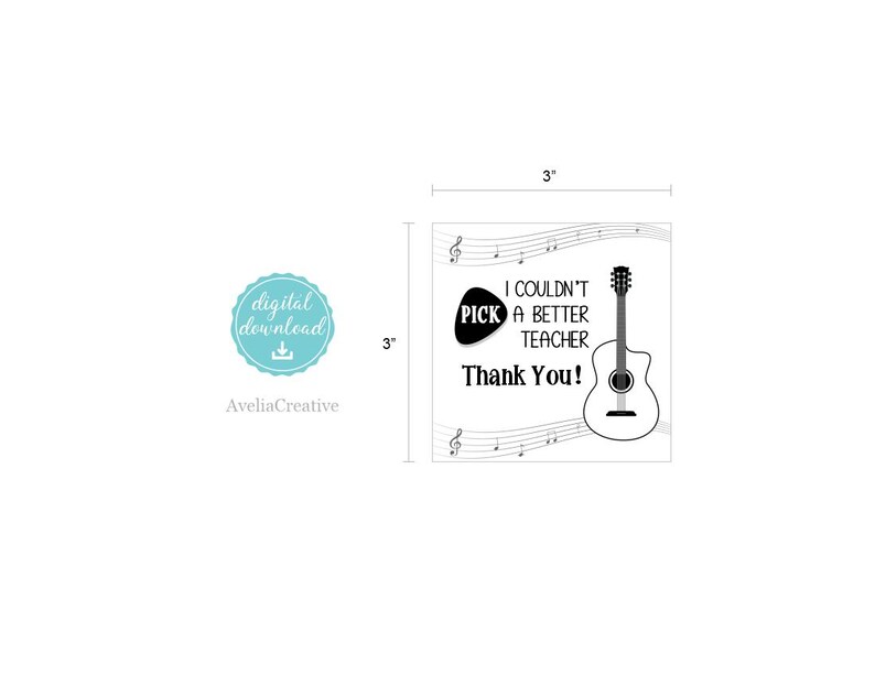 Guitar Teacher Gift Tags, Instant Download, Printable Music Teacher ...