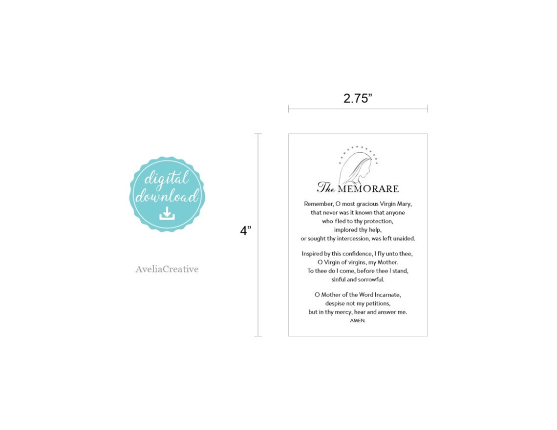 Printable Prayer Card the Memorare, Instant Download, Catholic Prayer ...