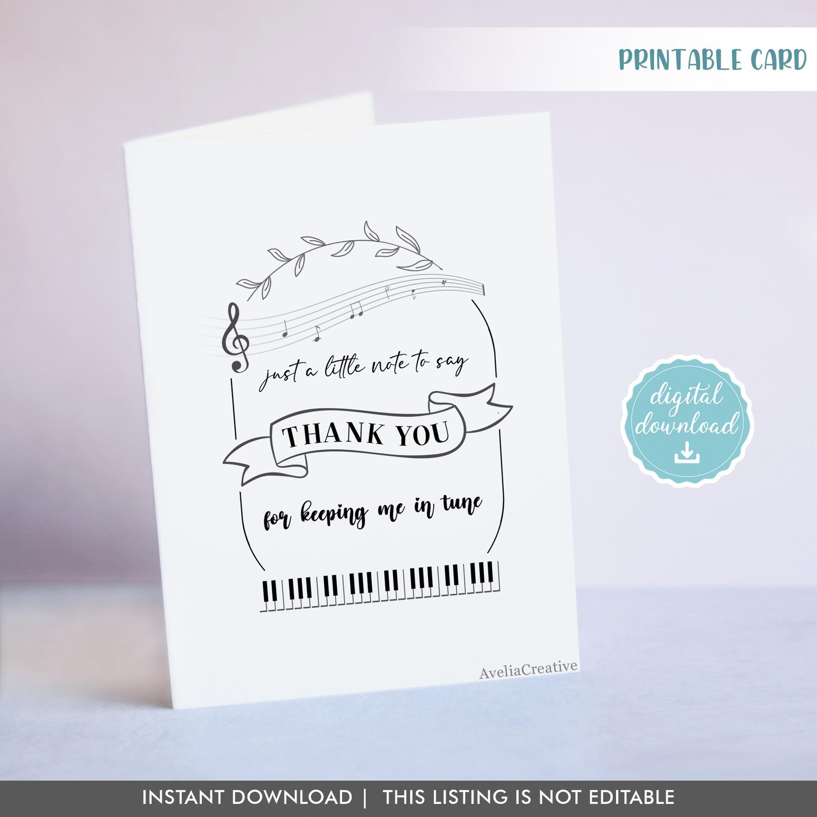 Music Teacher Printable Card, Instant Download, Thank You for Keeping ...