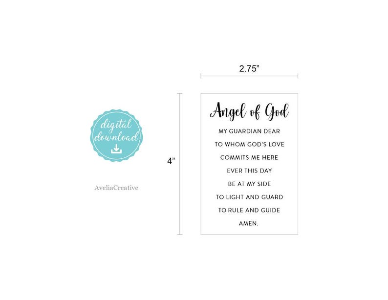 Printable Card Angel of God, Instant Download, Prayer to Guardian Angel ...