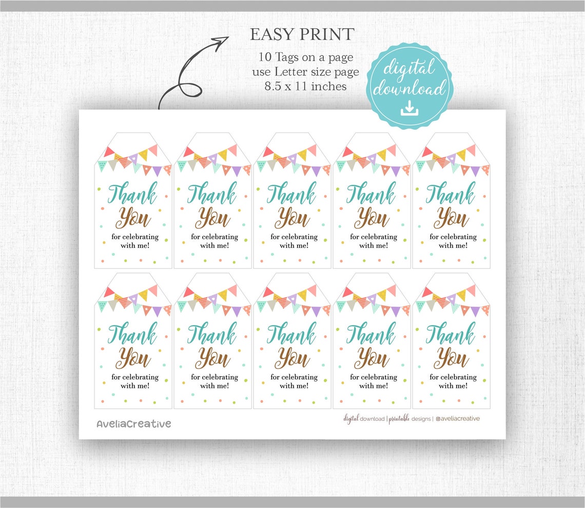 Thank You Birthday Tag, Instant Download, Thank You for Celebrating ...