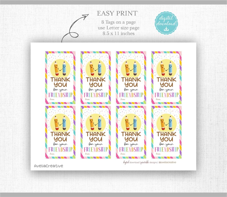 Classmates Tags Thank You for Your Friendship Instant - Etsy Canada