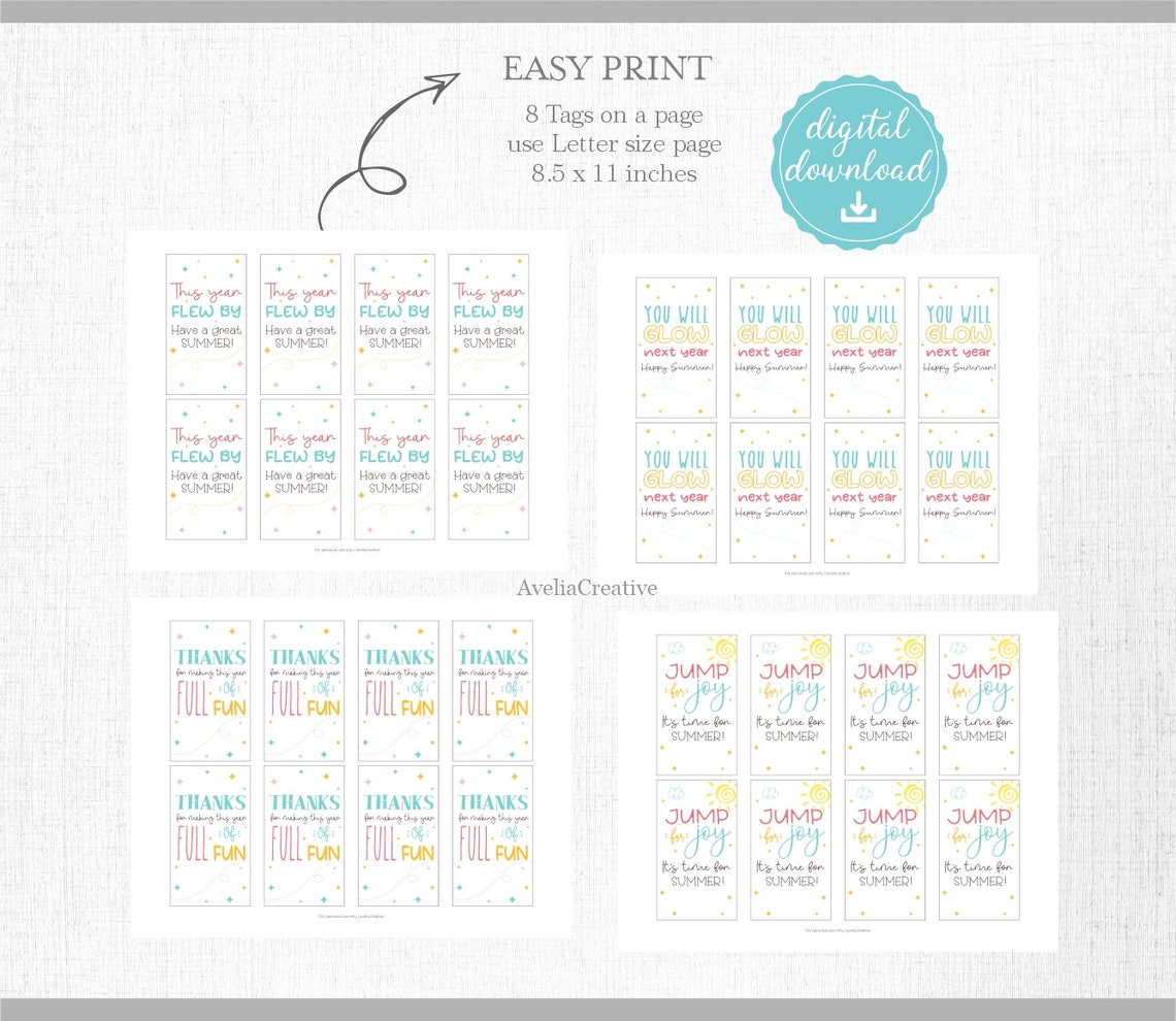 Student Printable Gift Tags, Instant Download, Printable Students Favor ...