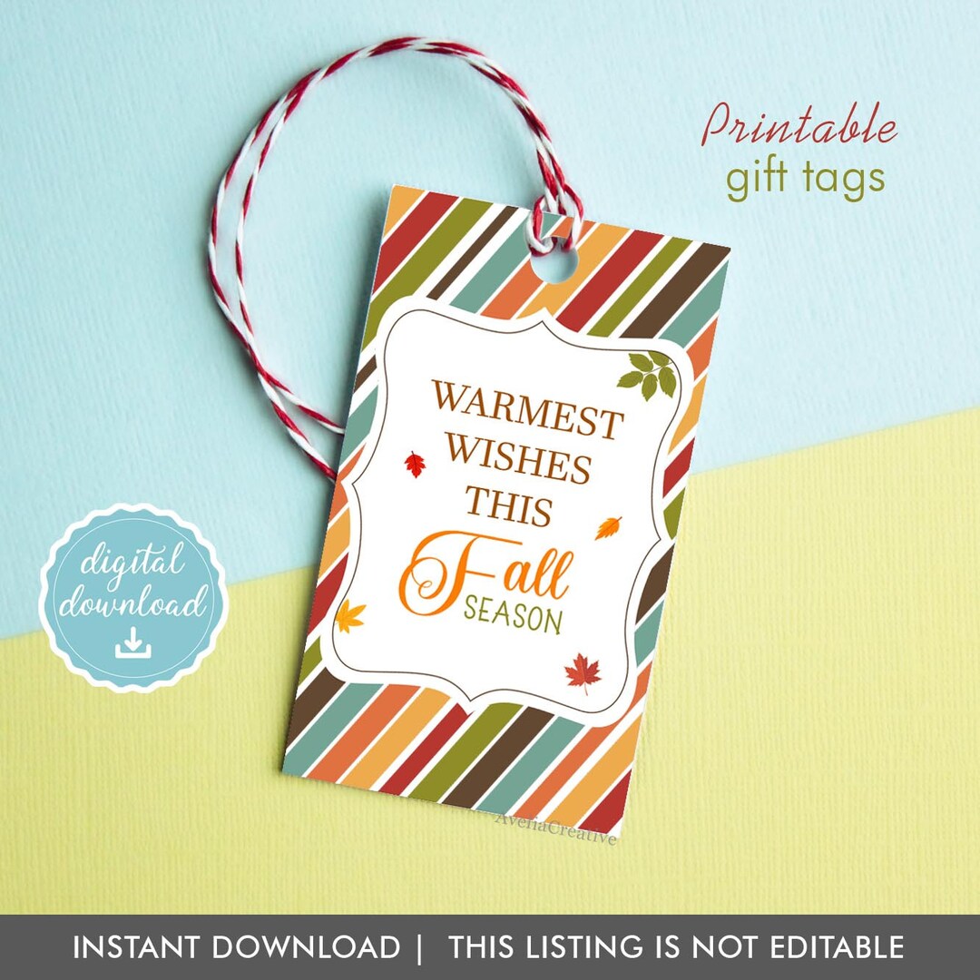 Printable Fall Gift Tags, Instant Download, Hello Fall Autumn Leaves ...
