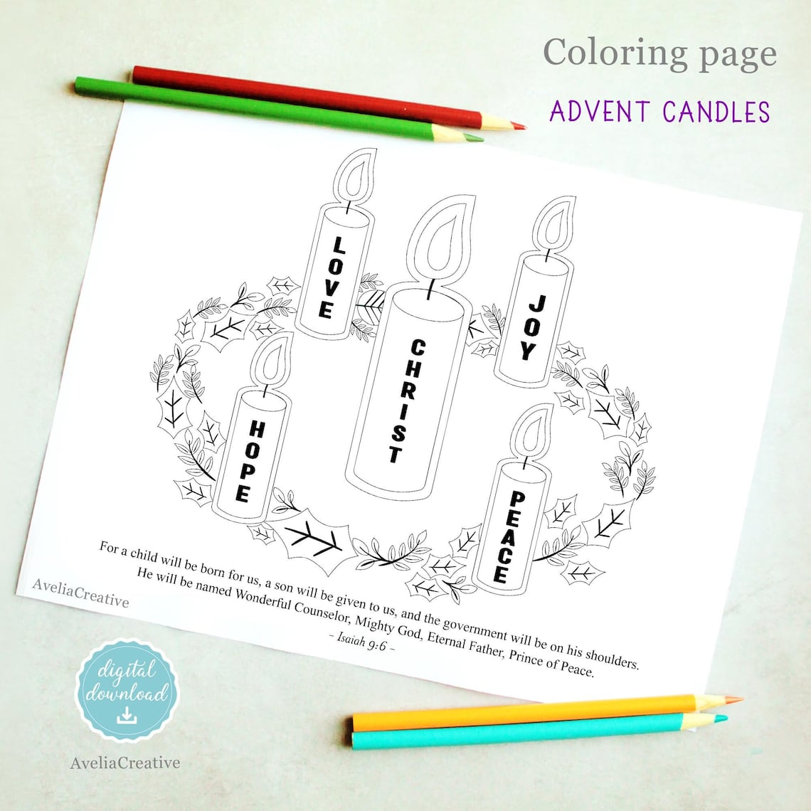 Advent Candles Coloring Page, Instant Download, Printable Advent Wreath ...