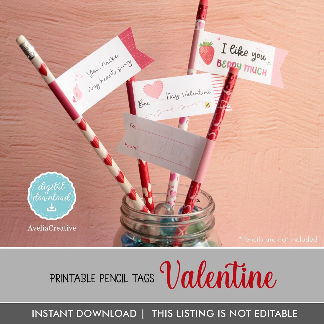 Valentine Printable Pencil Tags Instant Download Printable - Etsy
