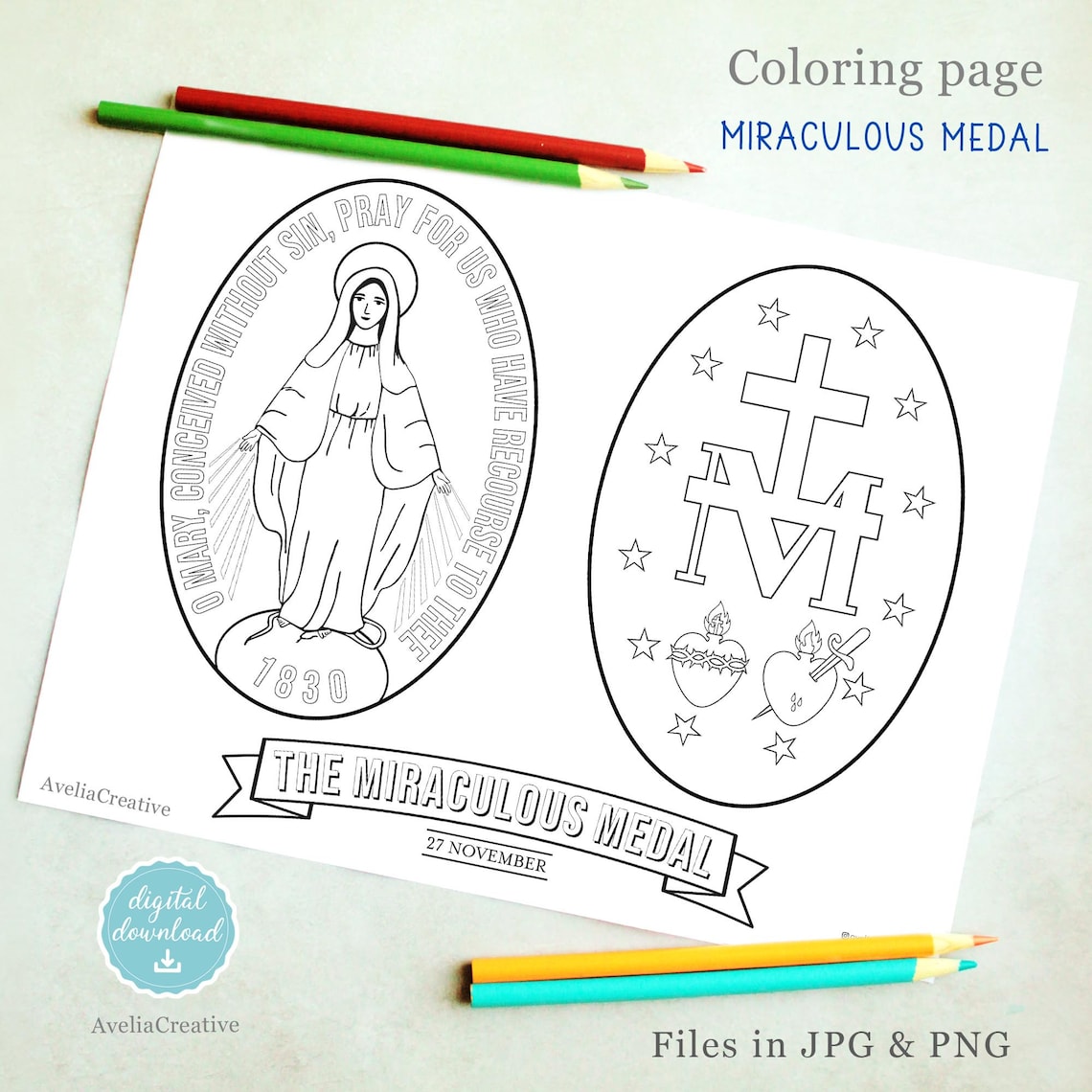 The Miraculous Medal Coloring Page, Instant Download, Printable ...