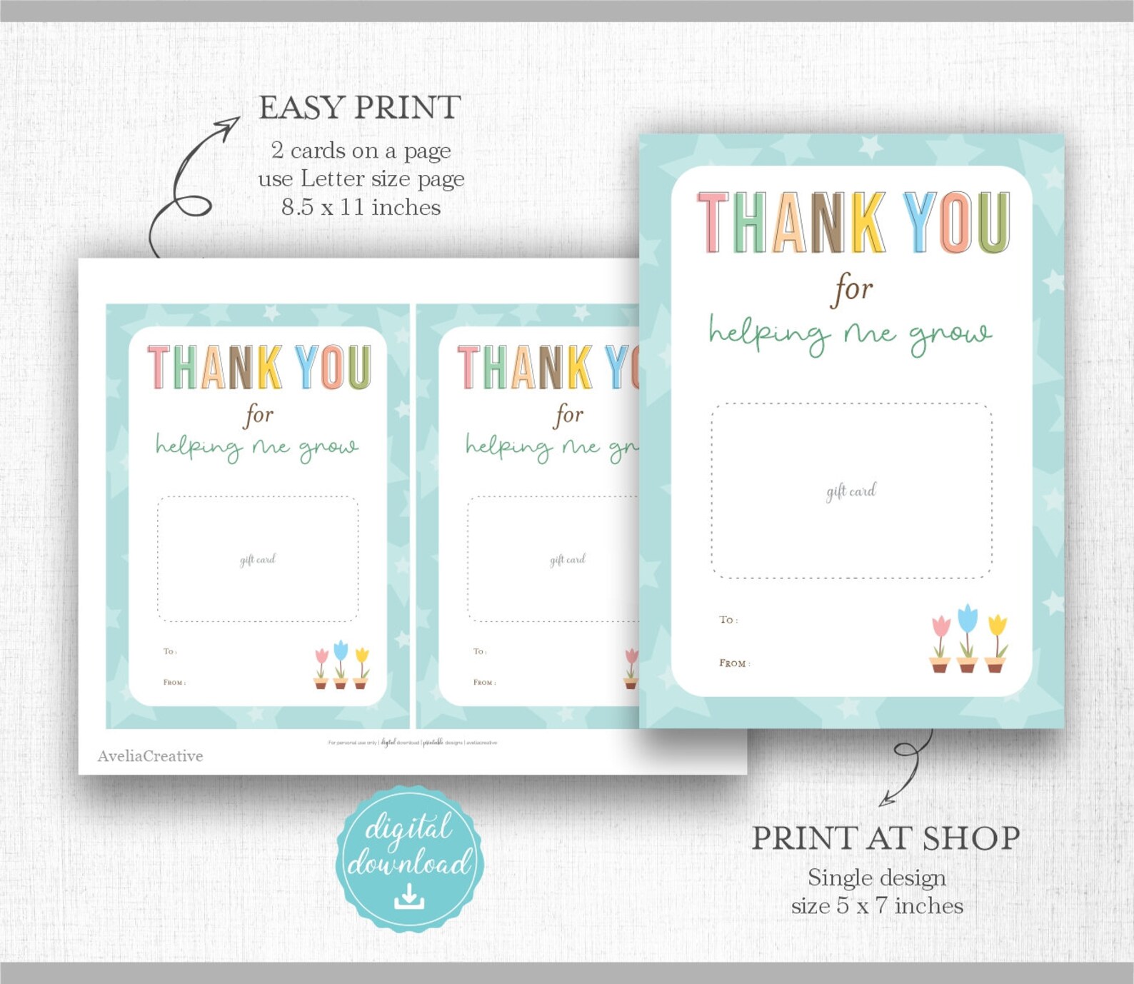 Thank You for Helping Me Grow Printable Gift Card Holder - Etsy Canada
