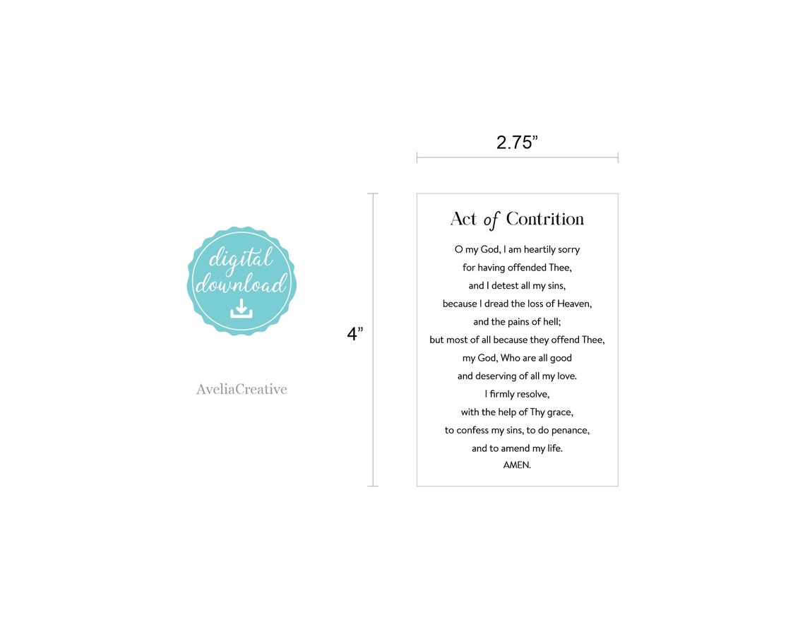 Act of Contrition Printable Prayer Card, Instant Download, Prayer for ...