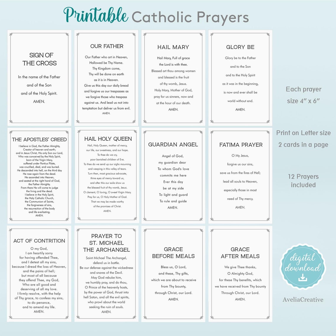 Catholic Prayers Card Bundle Instant Download Printable - Etsy