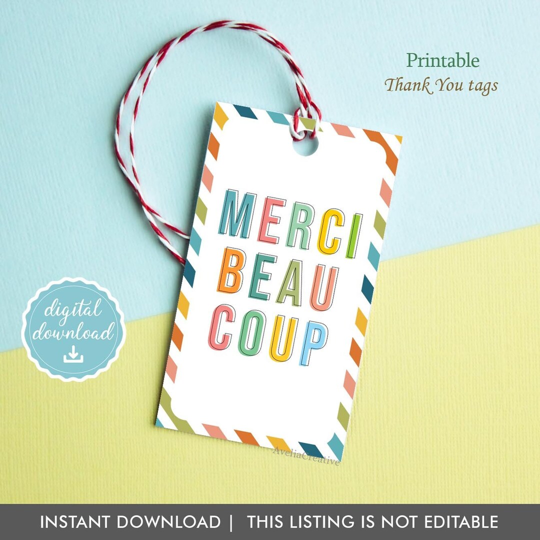 Merci Beaucoup Thank You Tag, Instant Download, Printable Thank You ...