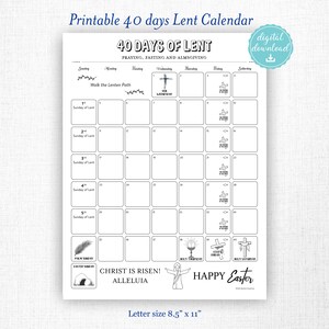 Printable 40 Days Lent Calendar, Instant Download, Kids Lenten Calendar ...