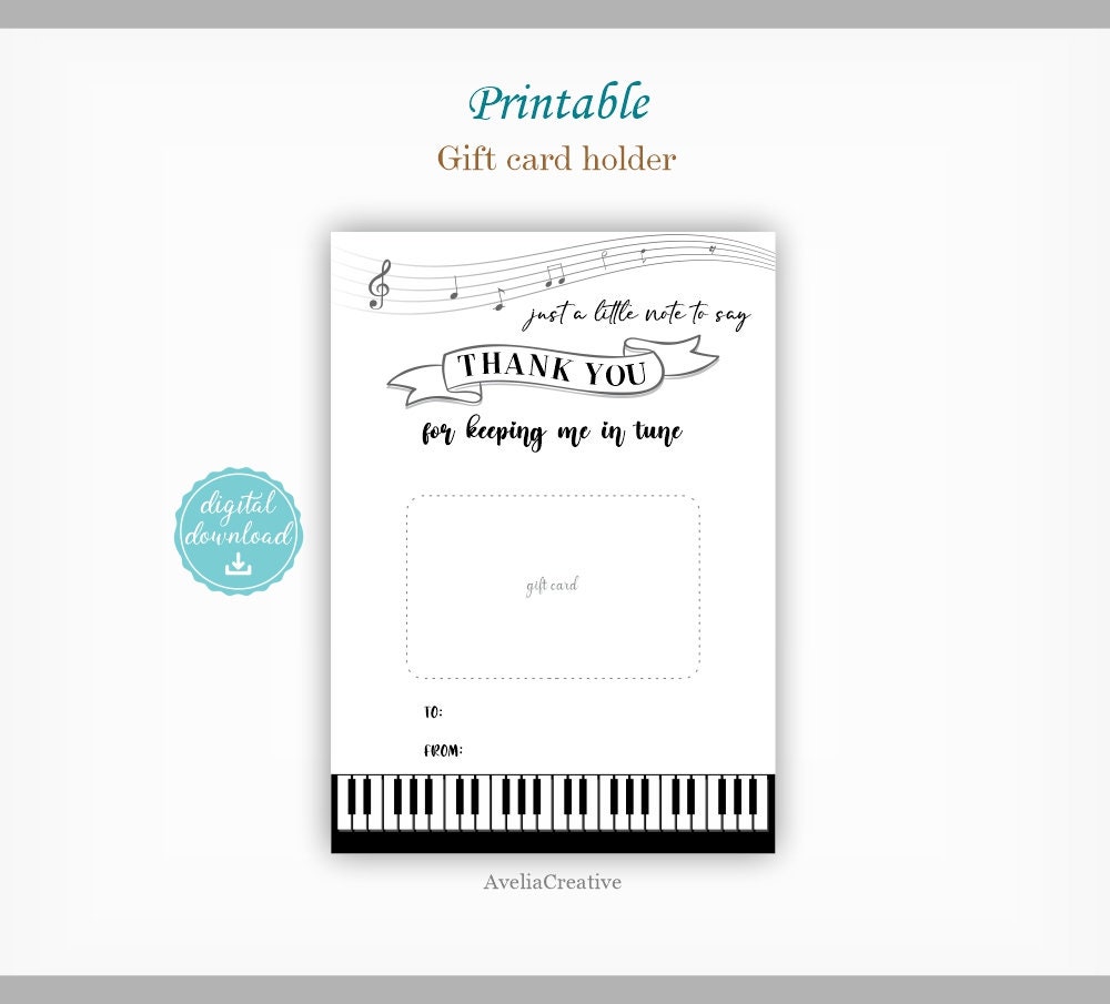 Music Teacher Gift Card Holder, Instant Download, Printable Piano ...