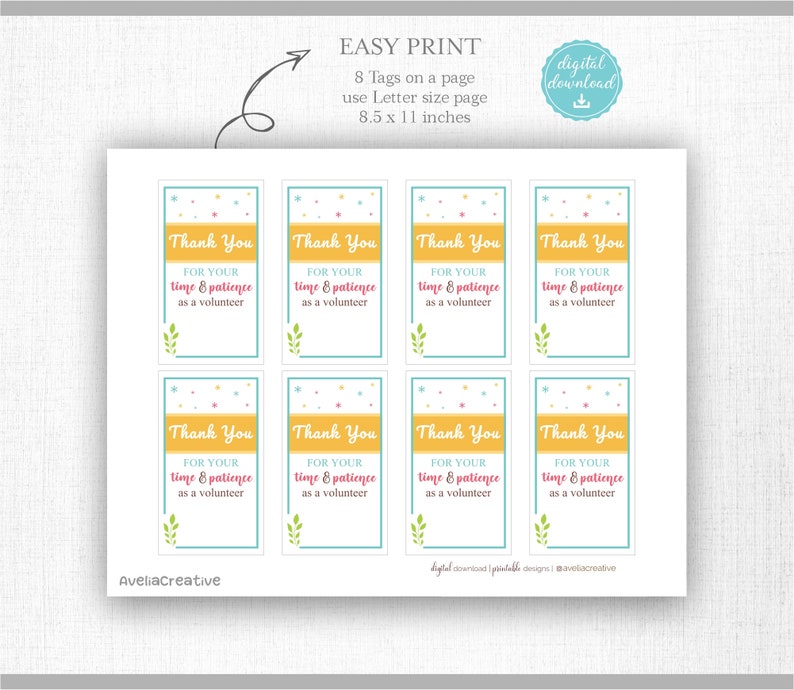 Printable Gift Tag for Volunteer Instant Download Thank You - Etsy